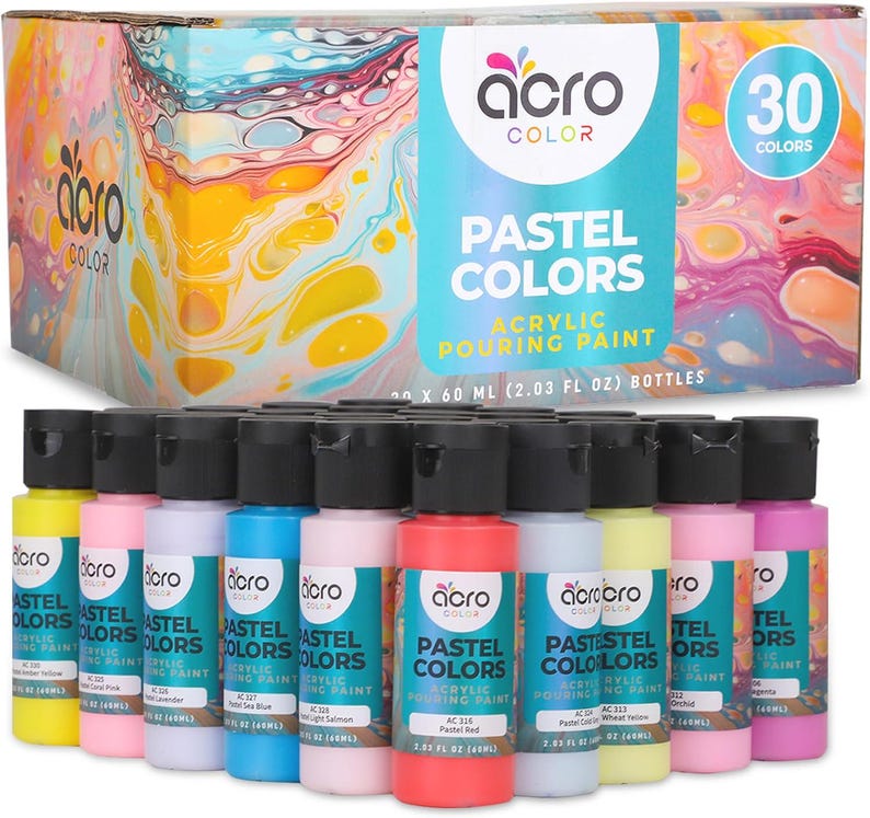 Acrylic Pouring Paint Set, 30 Colors, Vibrant, Pastel, or Metallic Sets ...