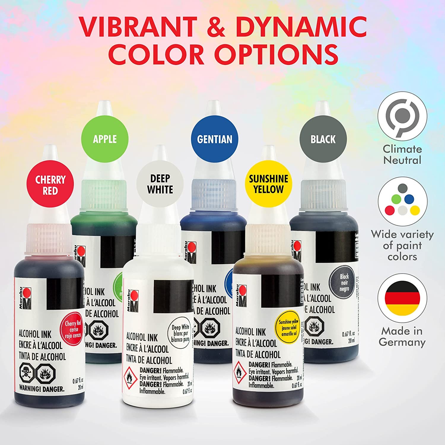 Marabu Alcohol Ink Set - 6 Primary Colors - for Epoxy Resin, Tumbler ...