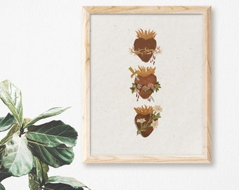 Three Hearts of the Holy Family Hearts Prints Set of 3, Neutral Wall ...