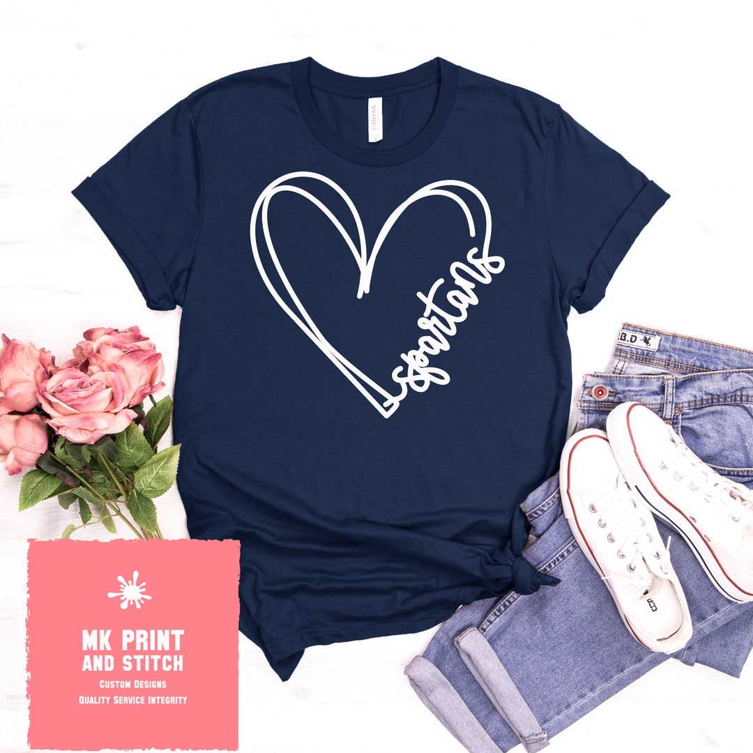 Spartans Script in Double Heart Spirit T-shirts for Teachers, Spartan ...