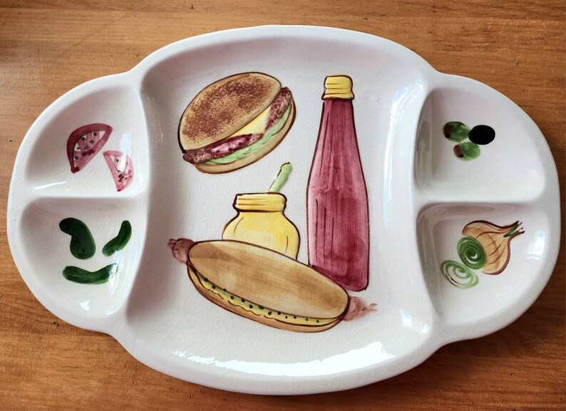 Los Angeles Potteries Retro 1960s Large Hamburger and Hotdog Serving ...