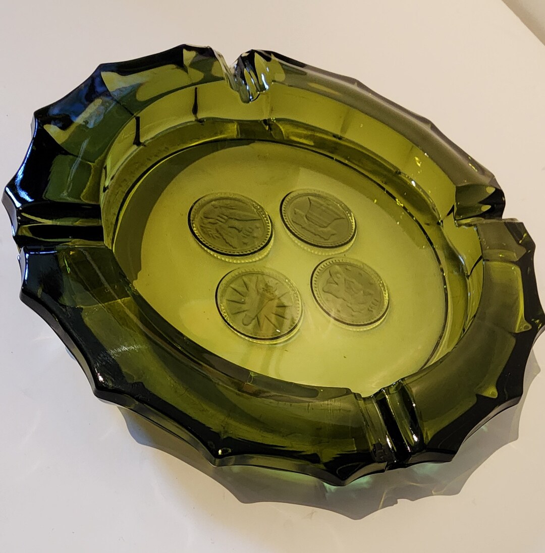Fostoria Double Coin Olive Green Ashtray 70s - Etsy