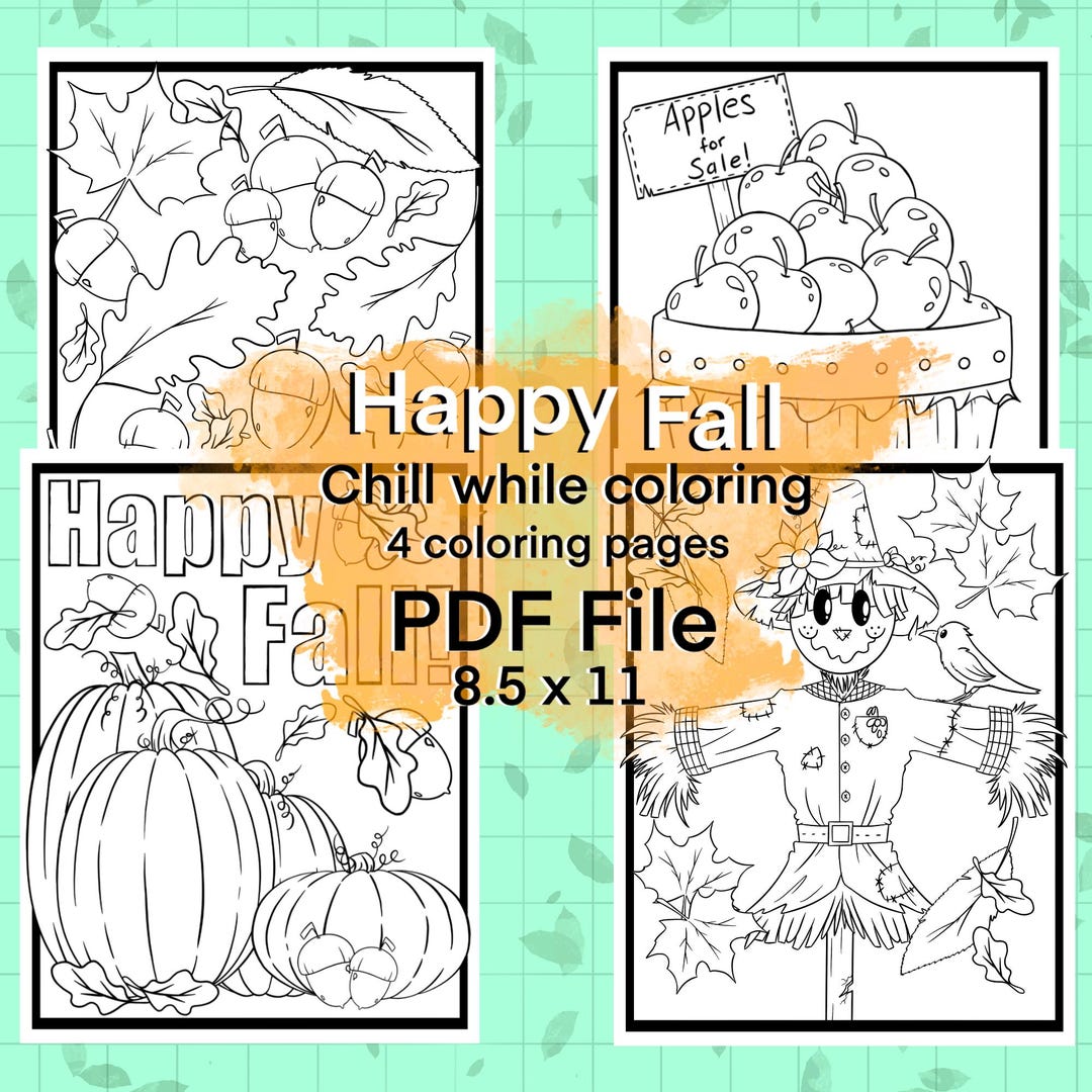 Happy Fall: Cute and Cozy Fall Coloring Pages by Promisedskies - Etsy