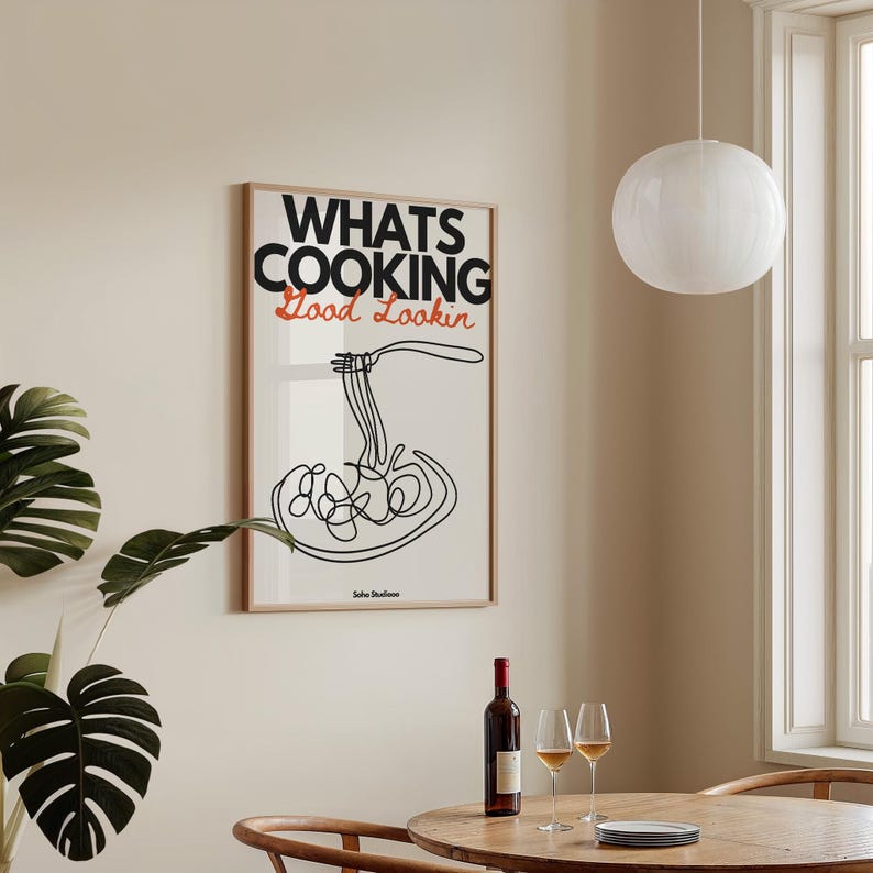 Whats Cooking Good Lookin | Playful Kitchen Wall Art | Pasta Poster ...