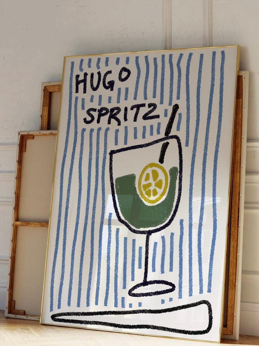 St. Germain Hugo Spritz Oil Pastel Poster - Chic Bar Cart Apartment ...