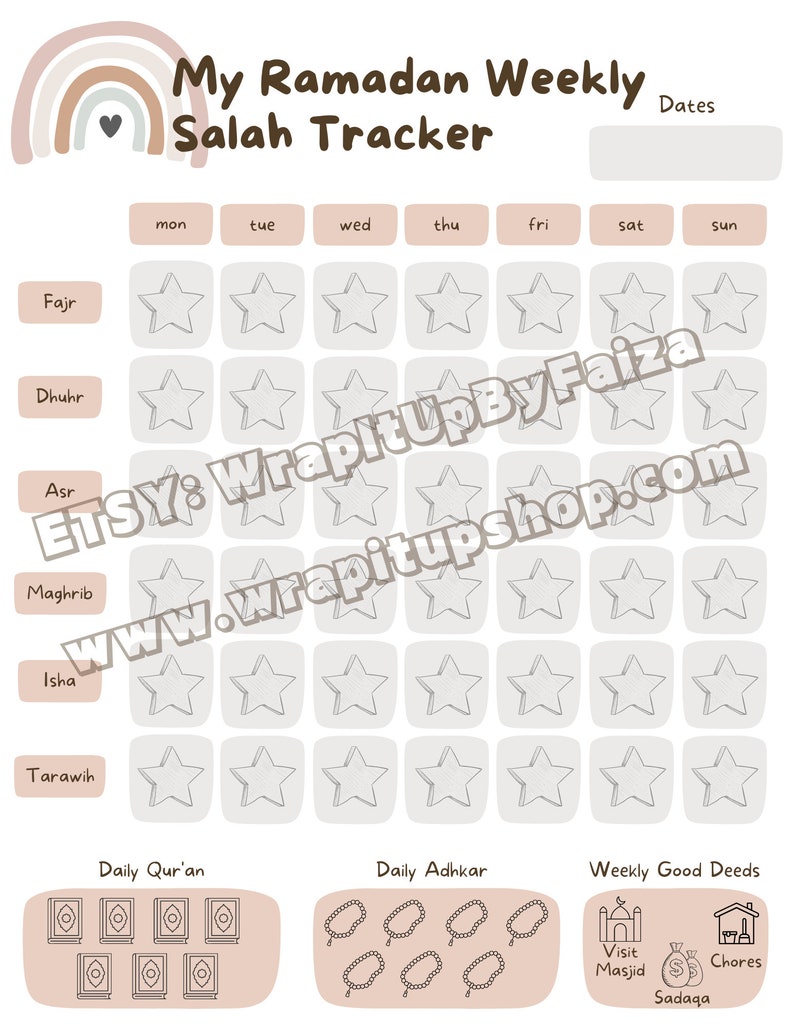 Ramadan Weekly Salah Tracker | Muslim Children's Prayer Tracker | Kids ...