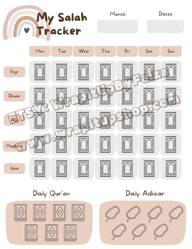 Salah Tracker | Muslim Prayer Tracker | Salah Tracker Printable ...