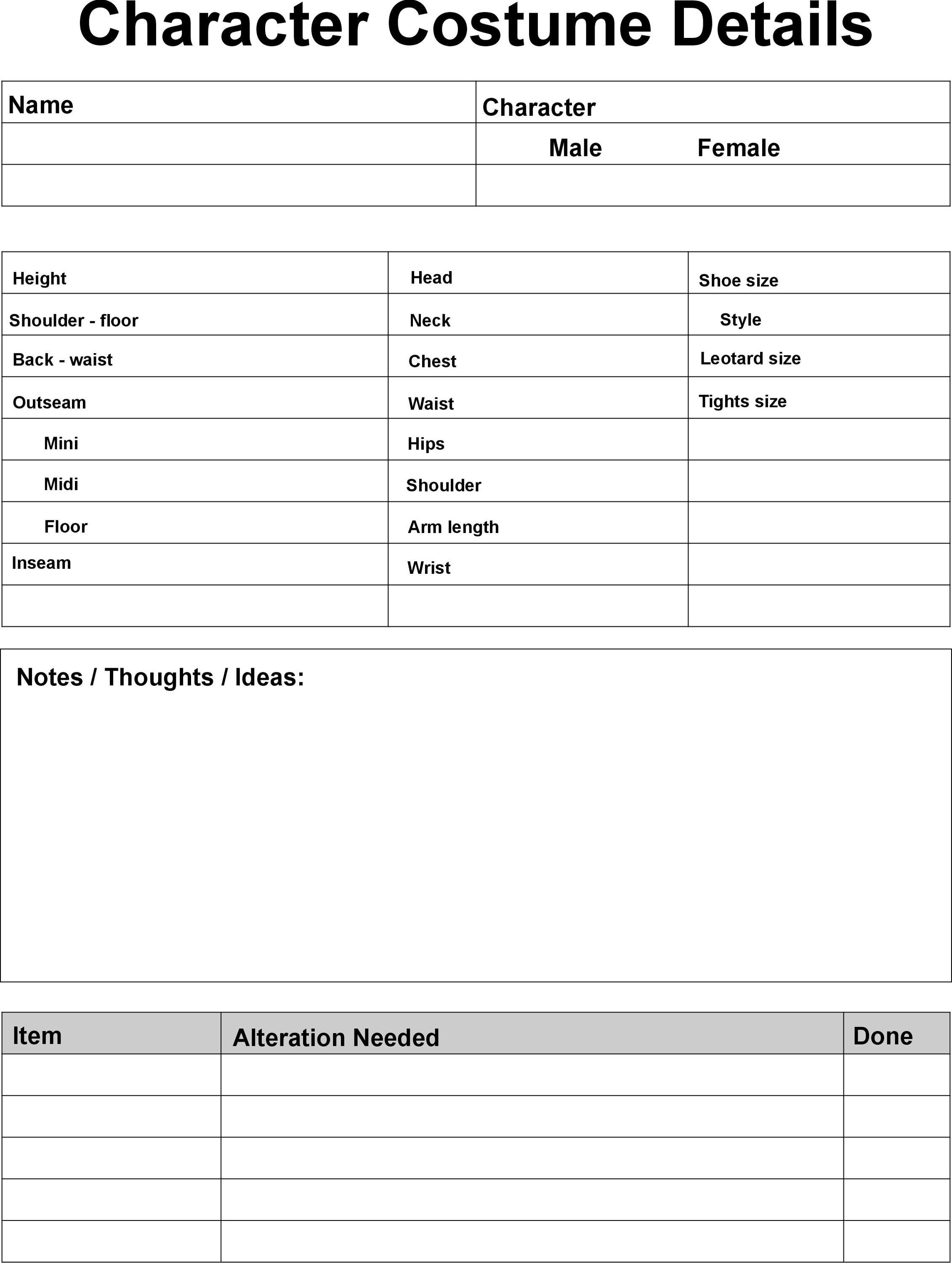 Costume Sewing Planning Worksheet Costume Designer for Theatre Play ...