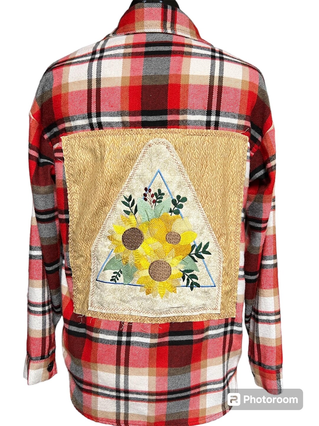 Flannel Shirt Upcycled With Full Back Embroidered Sunflower Design ...