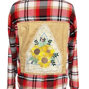 Flannel Shirt Upcycled With Full Back Embroidered Sunflower Design ...