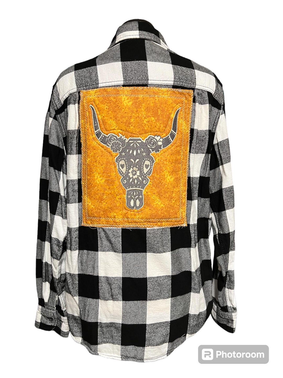 Flannel Shirt Upcycled With Full Back Embroidered Western Skull Design ...