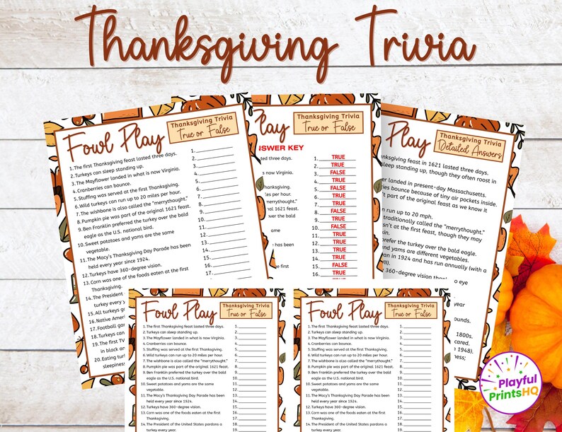 Thanksgiving Trivia Game | True or False Family Activity (PDF) - Etsy