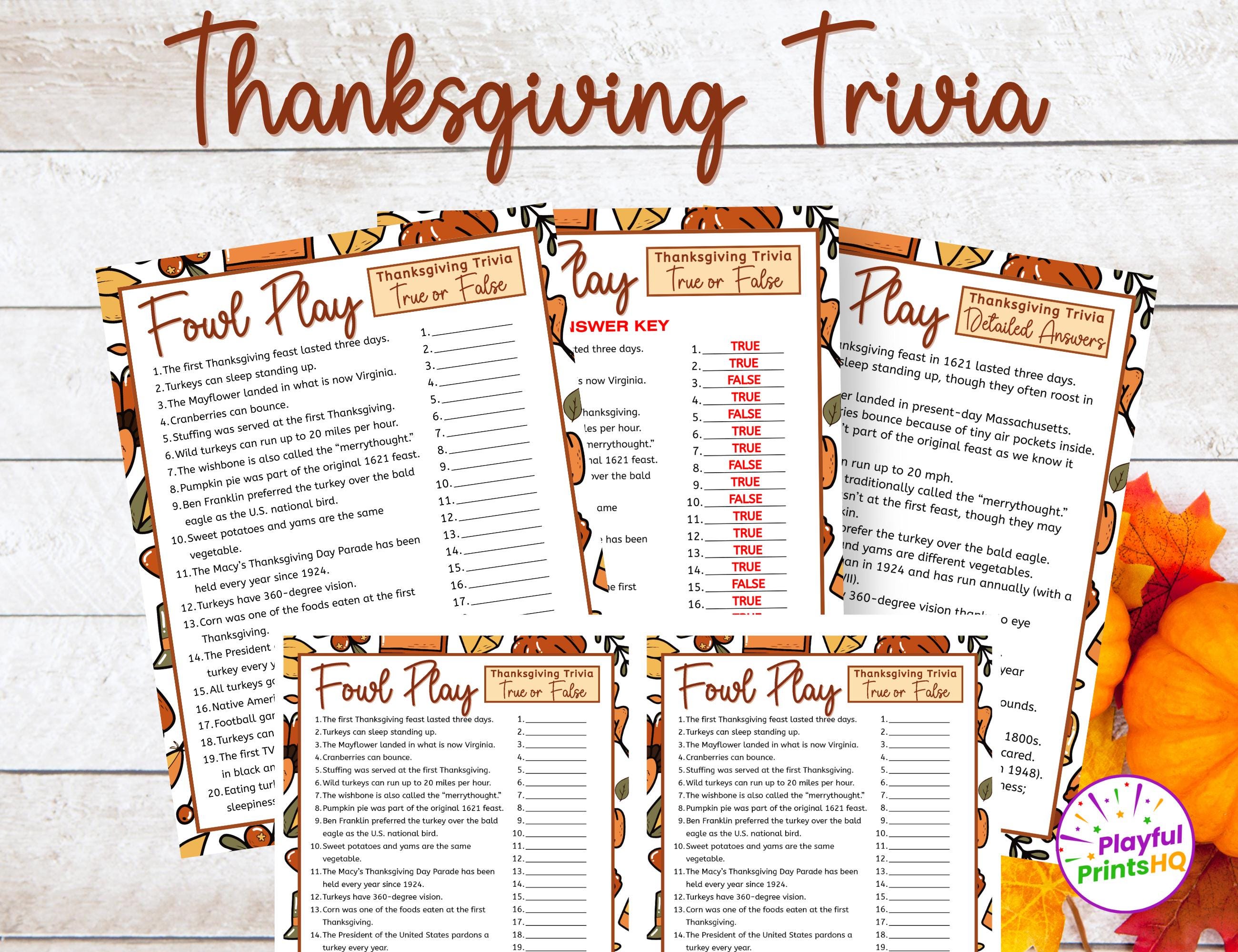 Thanksgiving Trivia Game | True or False Family Activity (PDF) - Etsy