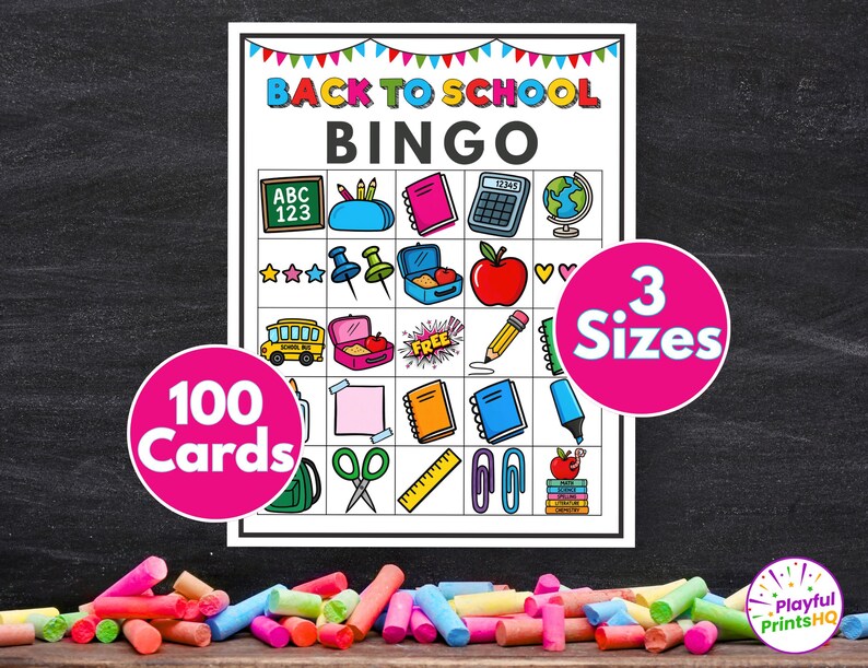 Back to School Bingo Game | 100 Printable Cards With School Supply ...
