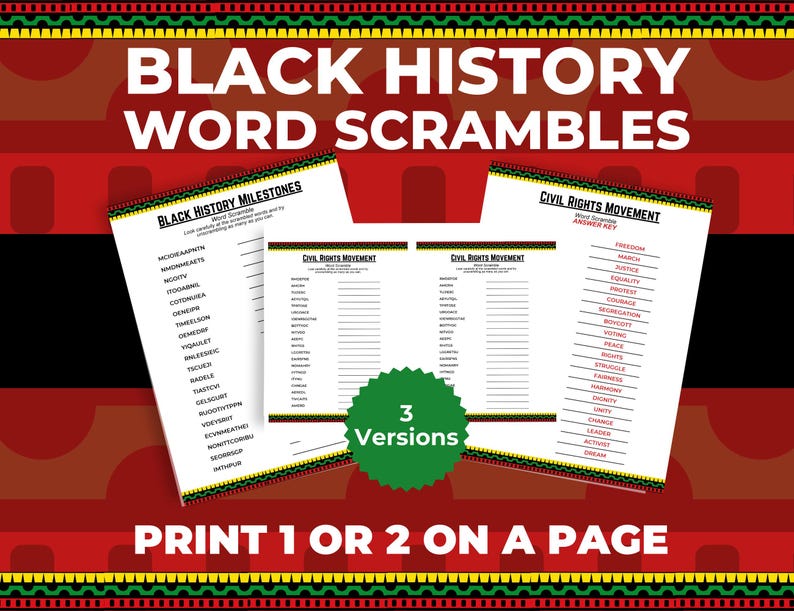 Black History Month Word Scramble Puzzles | Classroom Activity (PDF) - Etsy