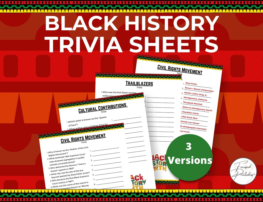 Black History Month Trivia Worksheets | 3 Themed Versions | Civil ...