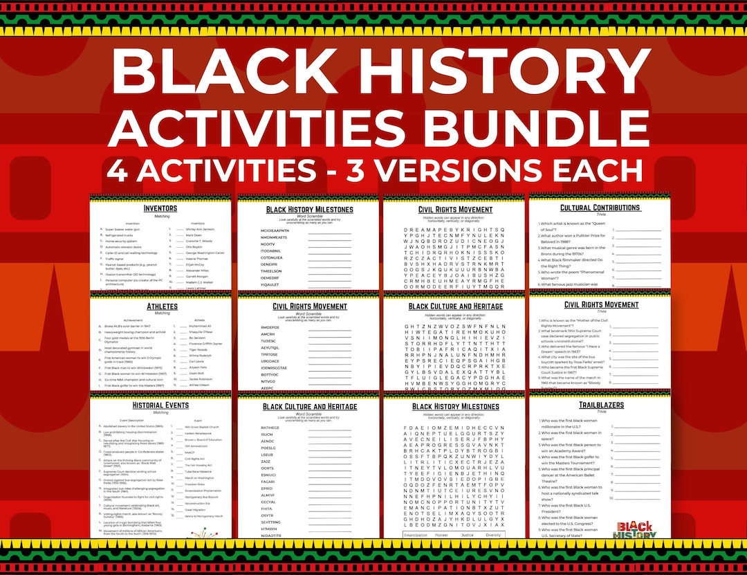 Black History Month Educational Activity Bundle: Printable Trivia, Word ...