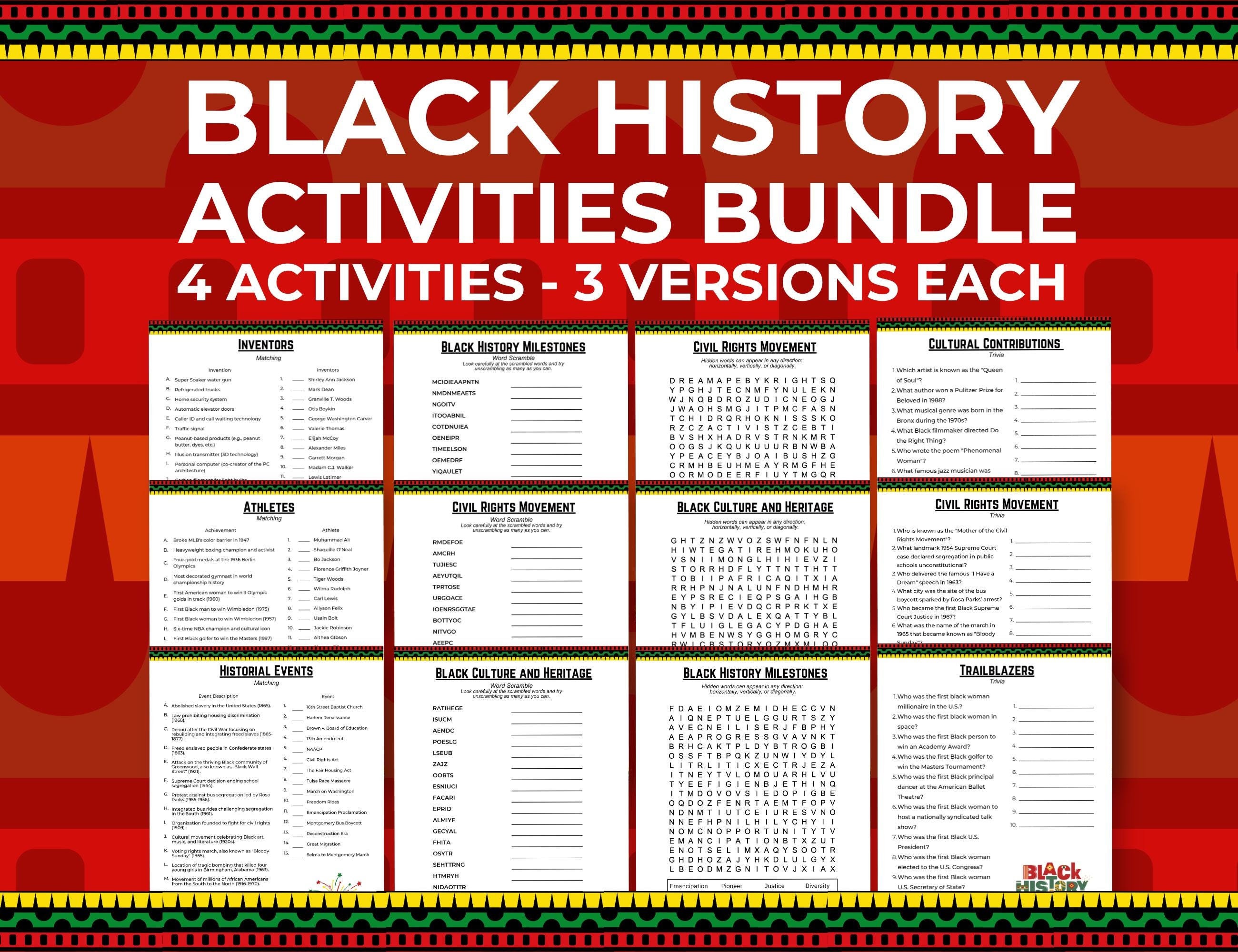 Black History Month Educational Activity Bundle: Printable Trivia, Word ...