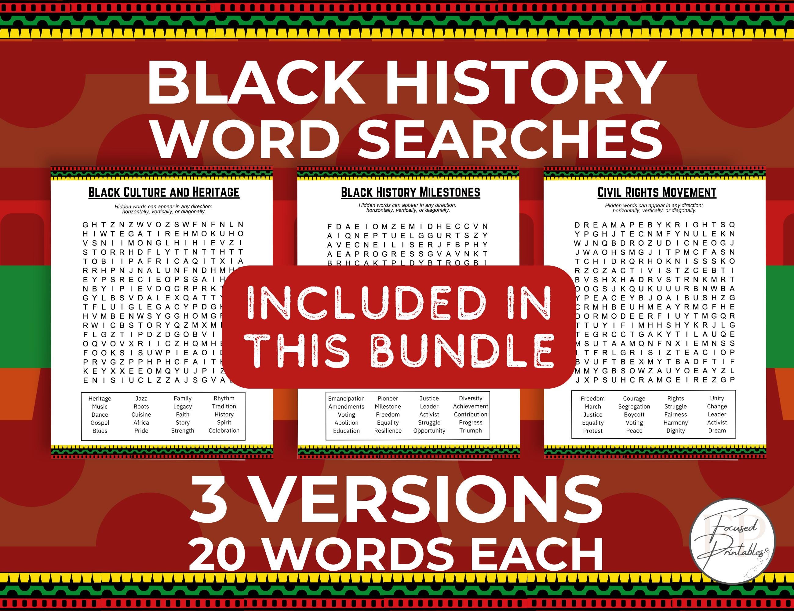 Black History Month Educational Activity Bundle: Printable Trivia, Word ...