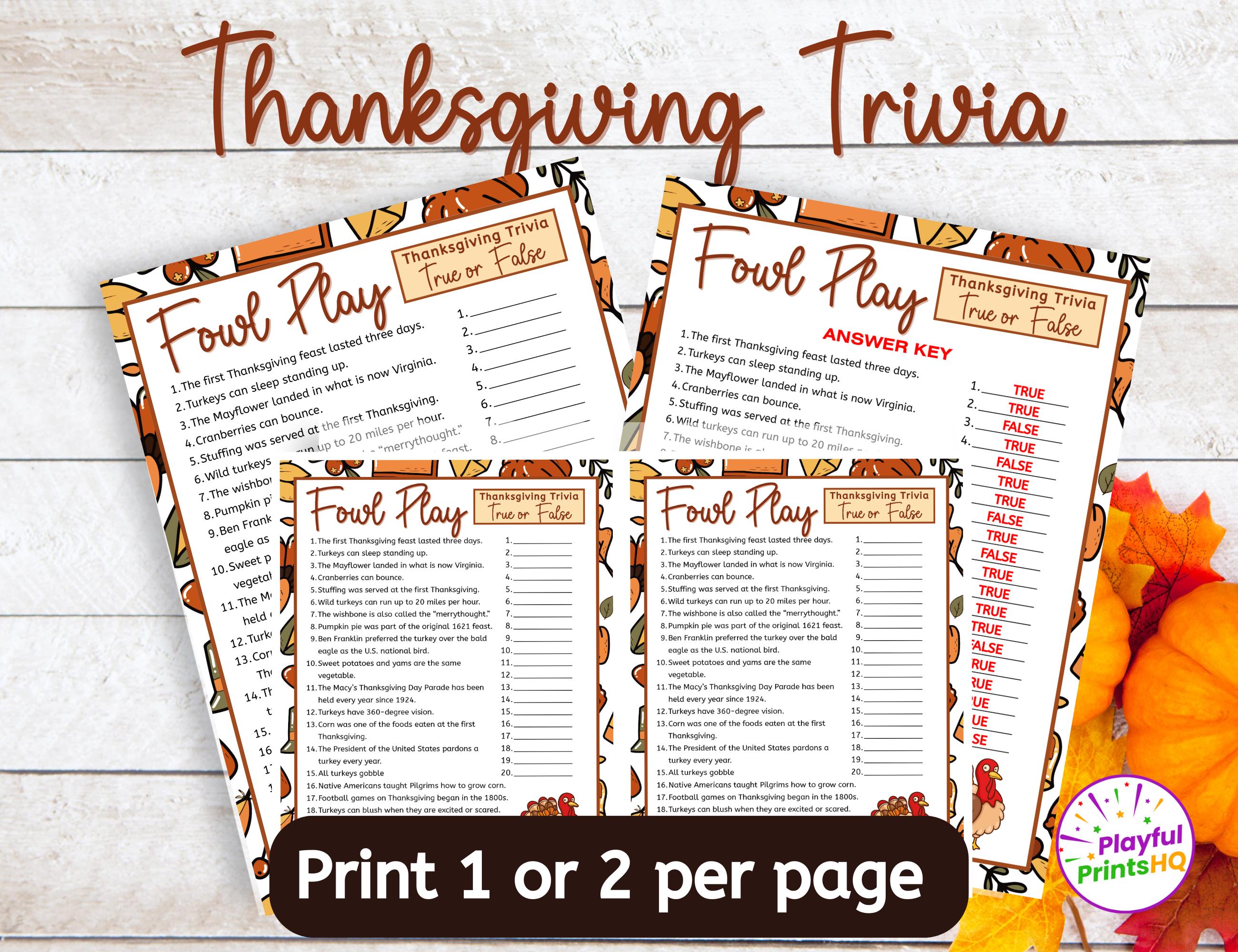Thanksgiving Trivia Game | True or False Family Activity (PDF) - Etsy