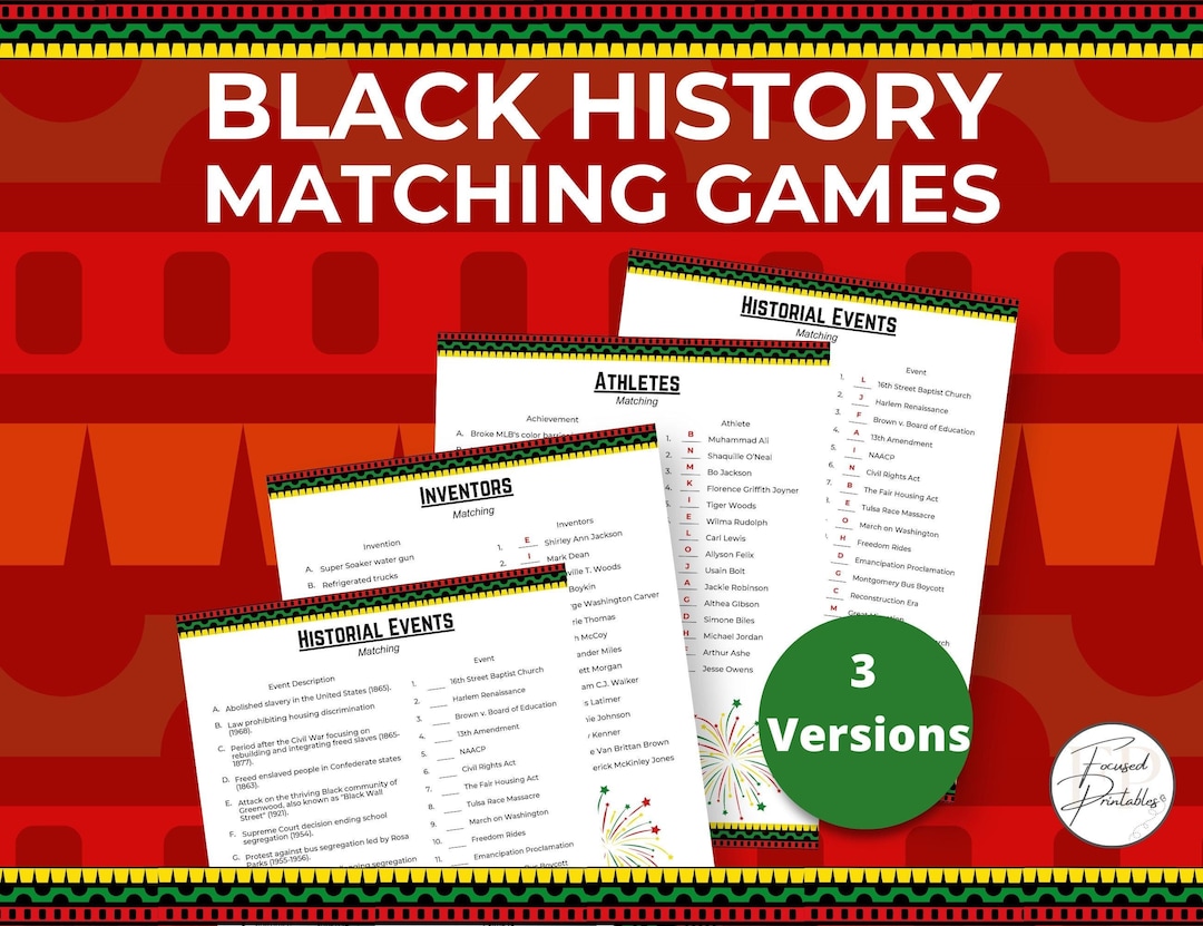 Black History Month Matching Games | 3 Themed Sets | Historical Events ...