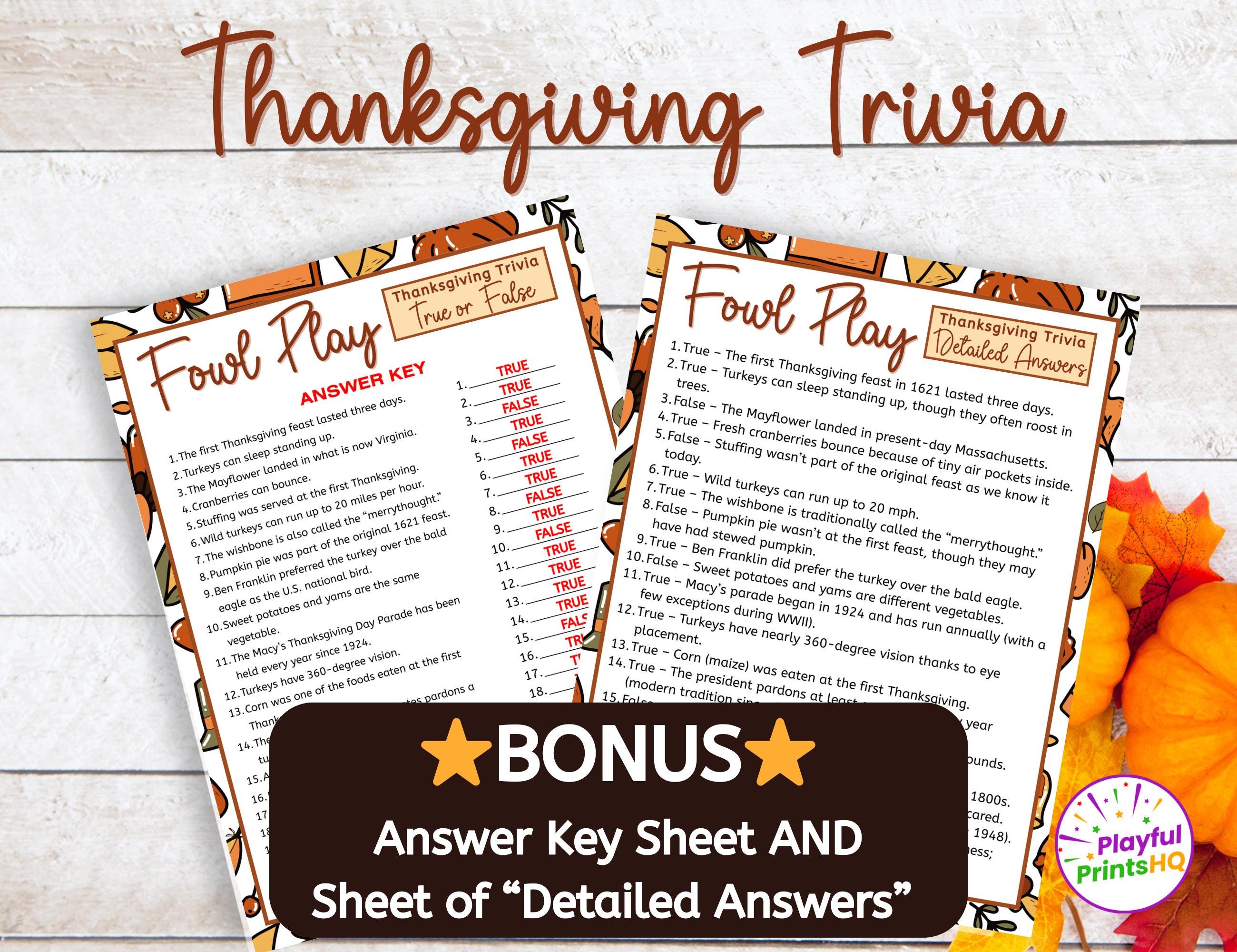 Thanksgiving Trivia Game | True or False Family Activity (PDF) - Etsy