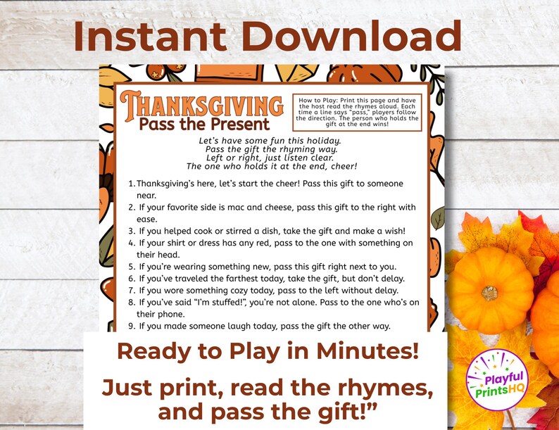 Thanksgiving Pass the Present Game | Fun Rhyming Poem (instant Download ...