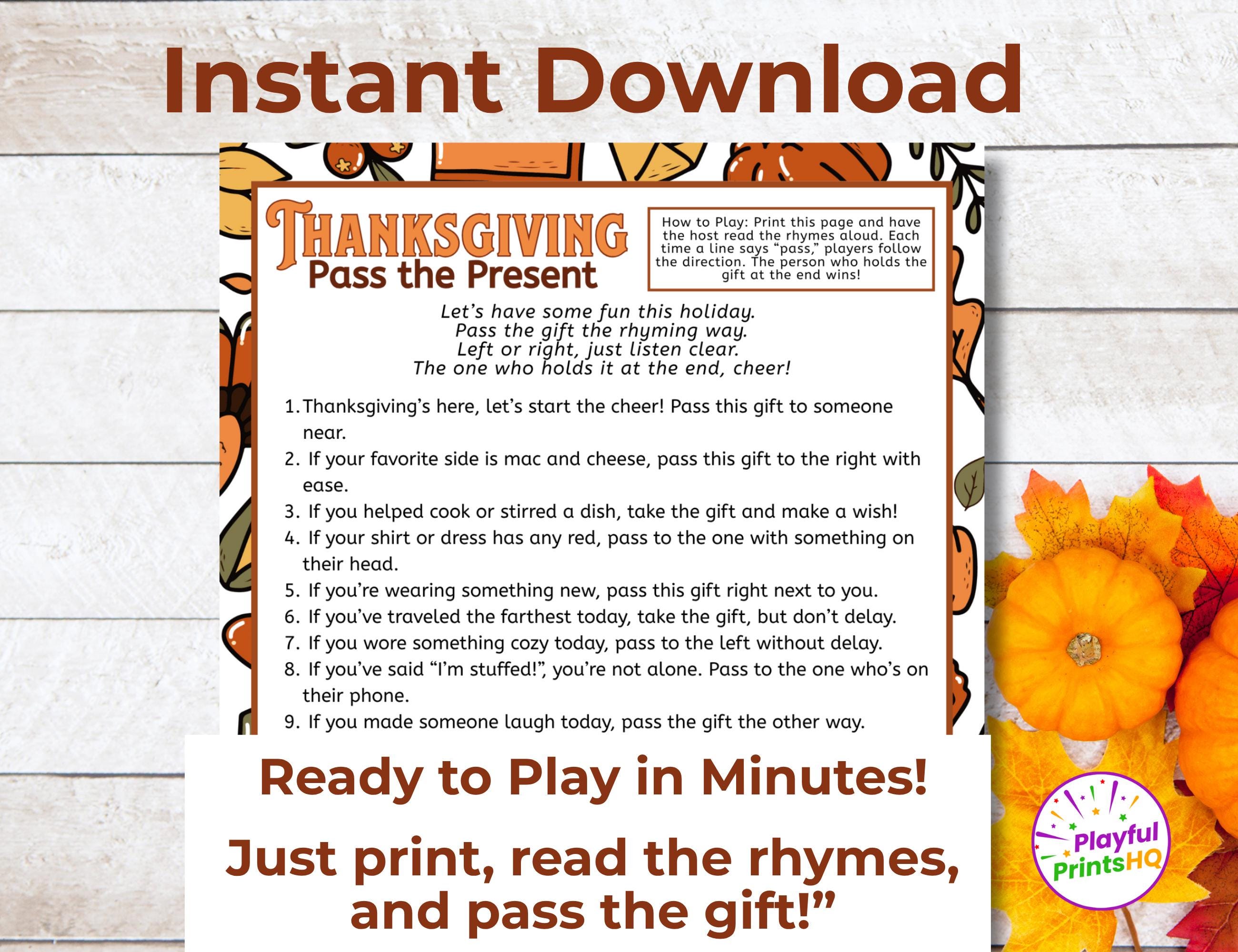 Thanksgiving Pass the Present Game | Fun Rhyming Poem (instant Download ...