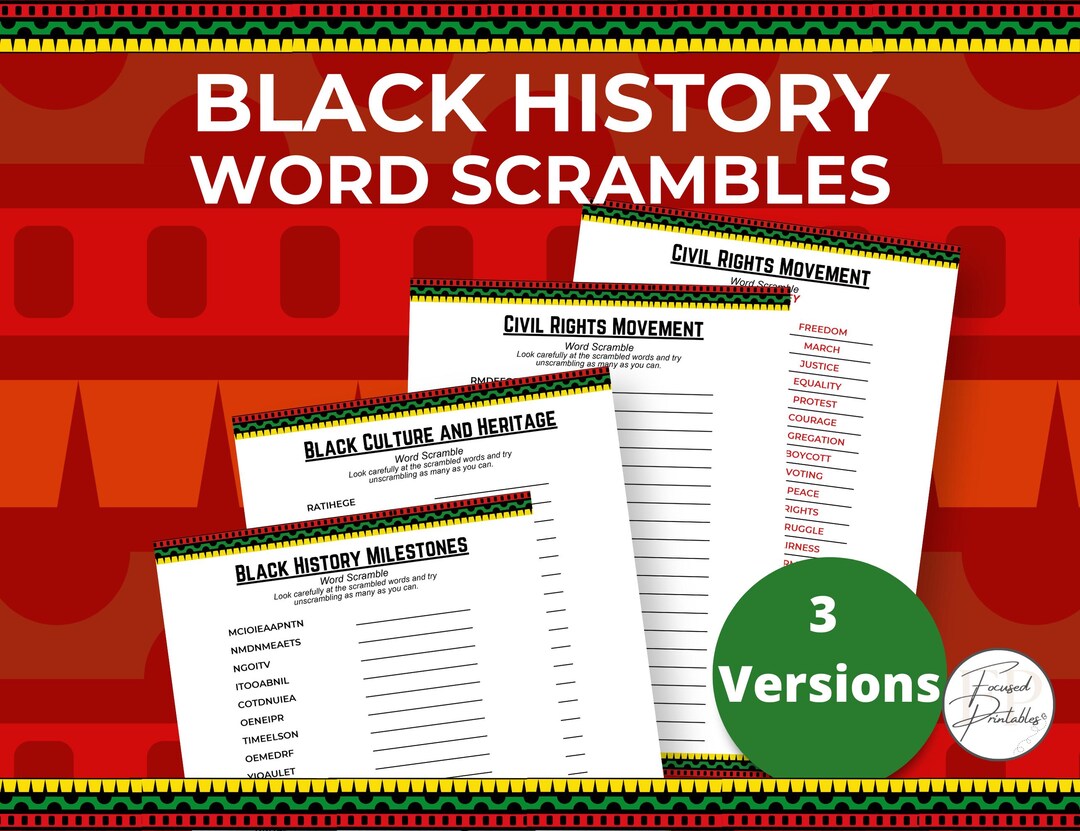 Black History Month Word Scramble Puzzles | Classroom Activity (PDF) - Etsy