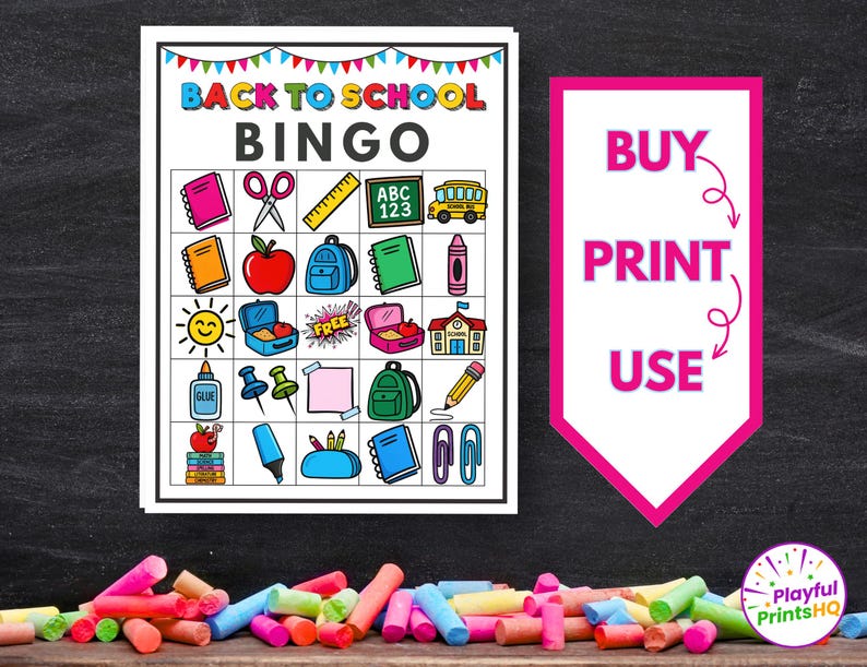 Back to School Bingo Game | 100 Printable Cards With School Supply ...