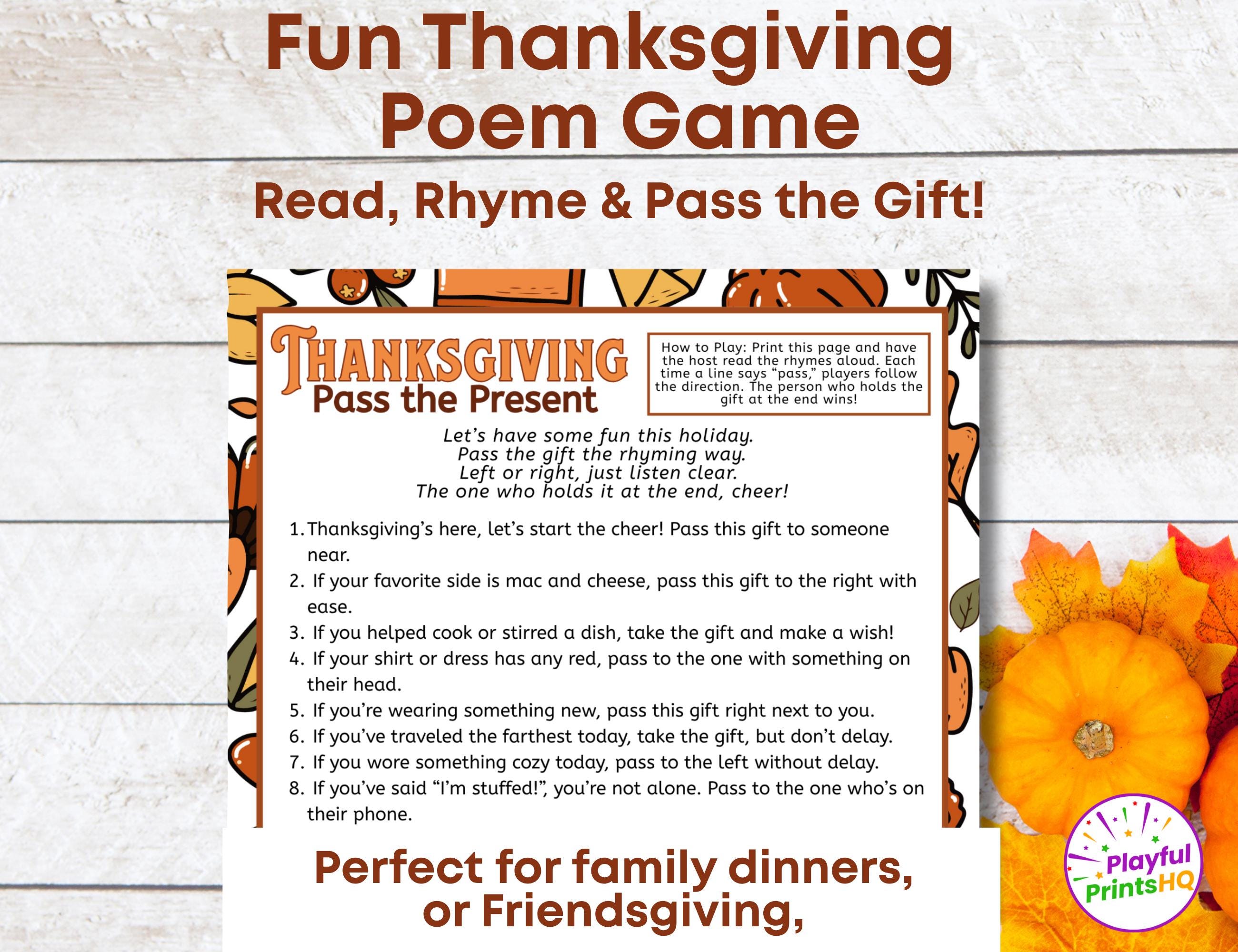 Thanksgiving Pass the Present Game | Fun Rhyming Poem (instant Download ...
