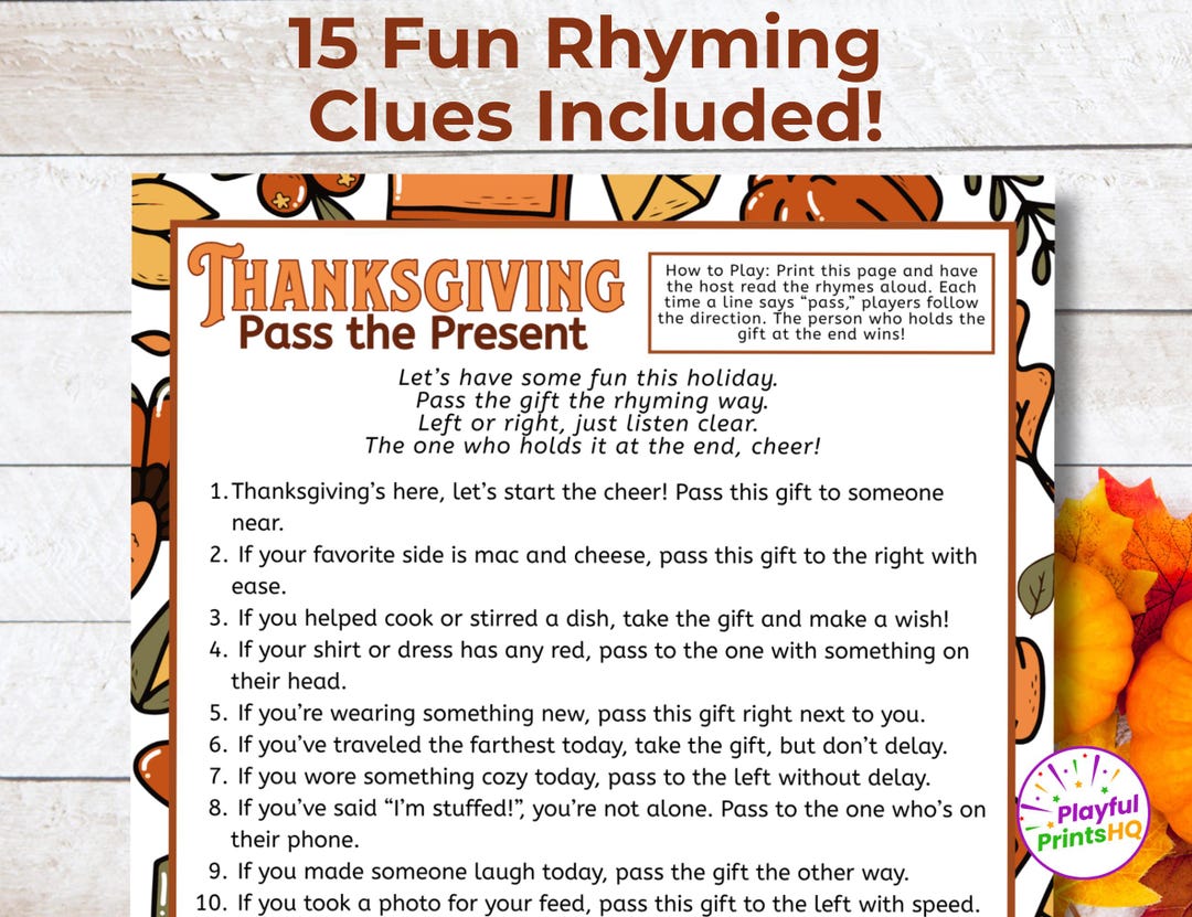 Thanksgiving Pass the Present Game | Fun Rhyming Poem (instant Download ...