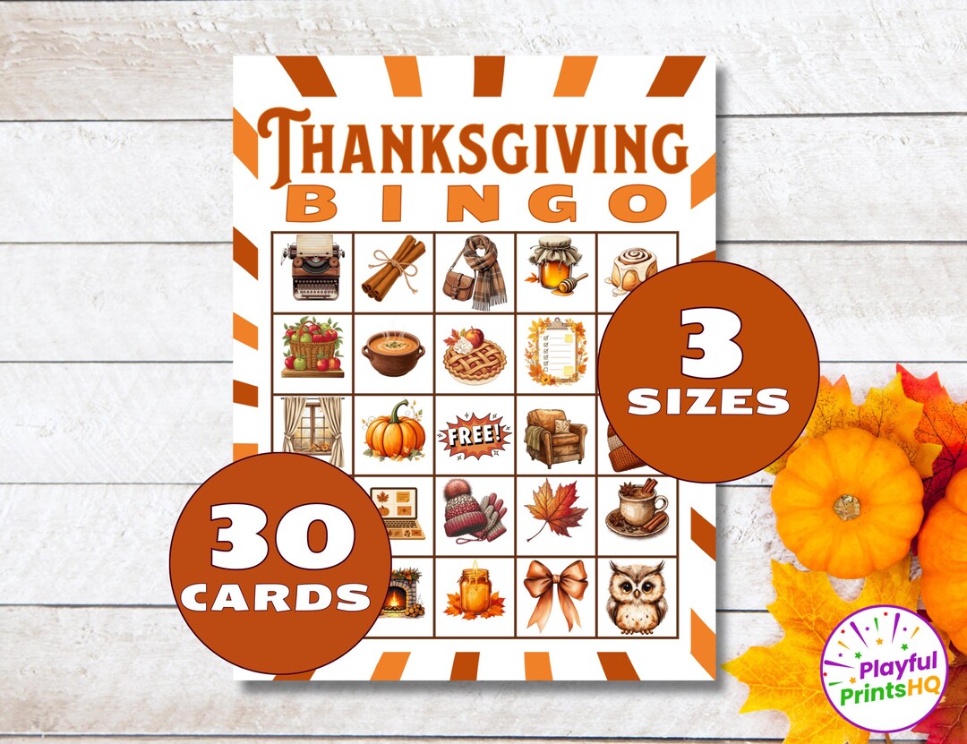 Thanksgiving Bingo Game, 30 Unique Cards, Fall Holiday Printable ...