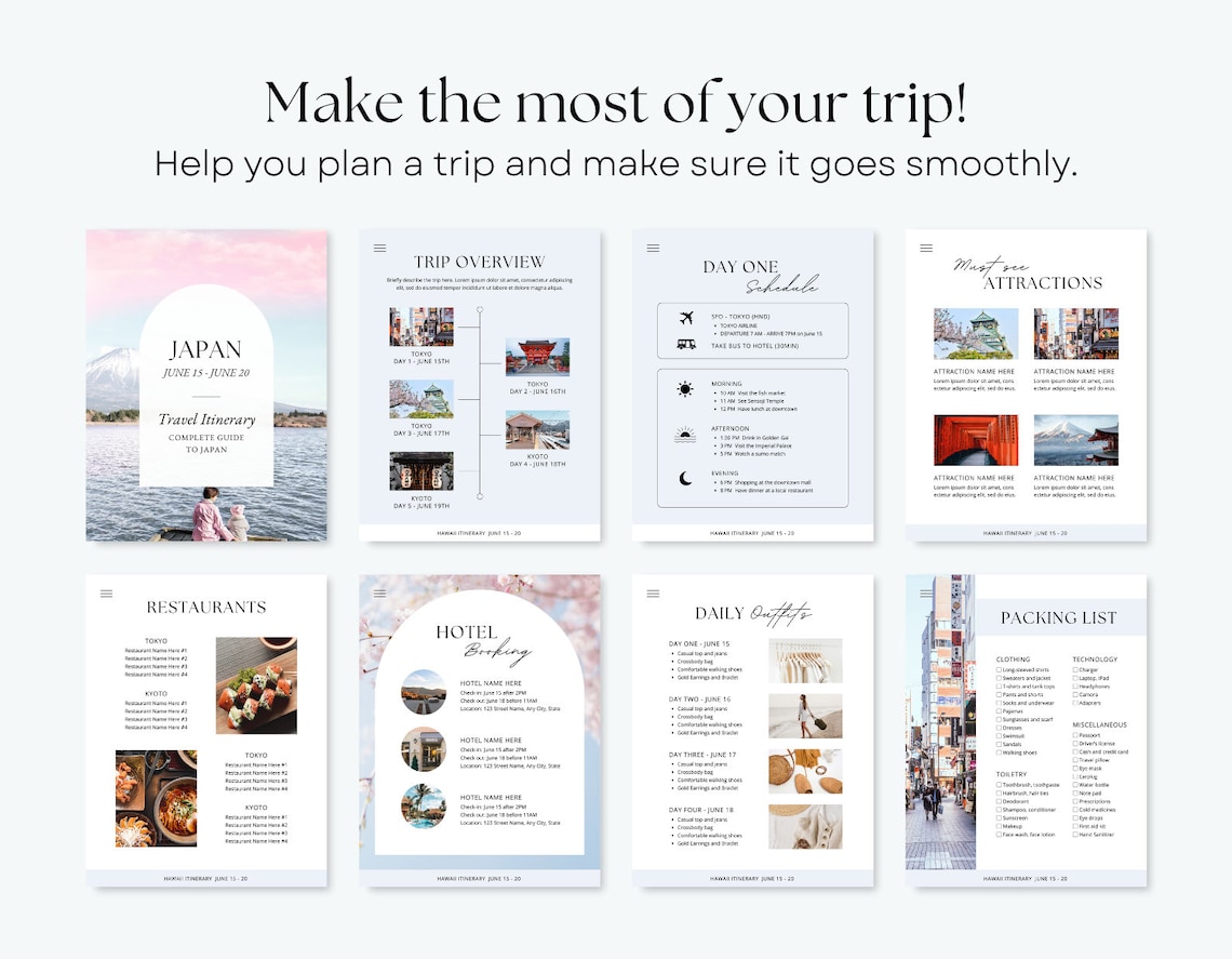 Travel Itinerary Template | Printable Travel Guide | Travel Agent ...