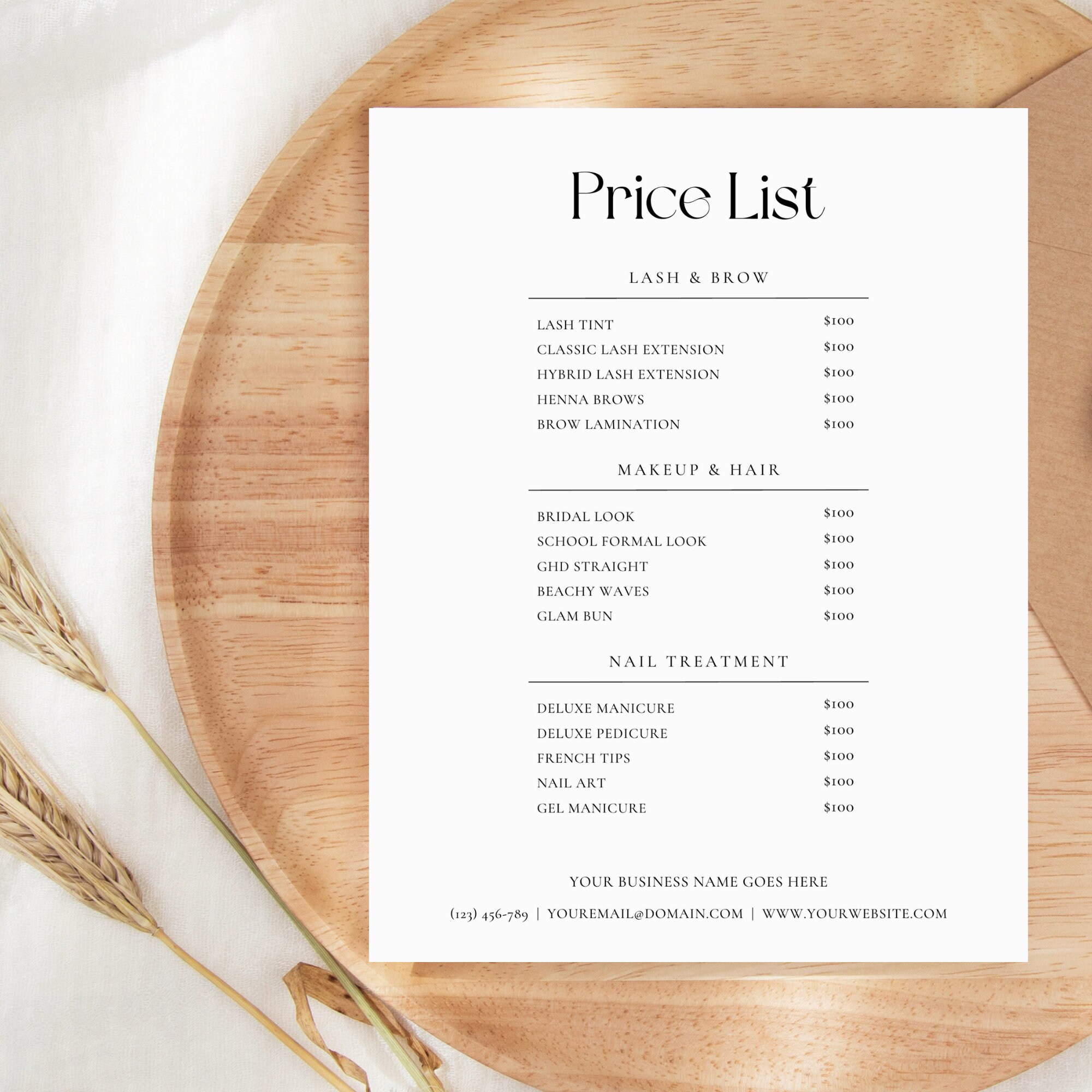Price List Template| Printable Digital Price Sheet| Minimalist Price ...