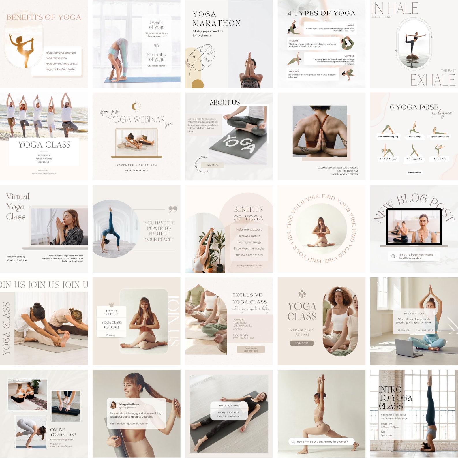 Yoga Instagram Post Templates | Yoga Teacher Wellness Coach | Fitness ...