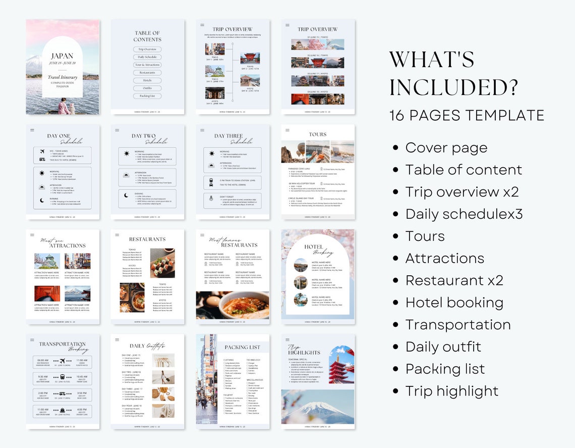 Travel Itinerary Template | Printable Travel Guide | Travel Agent ...