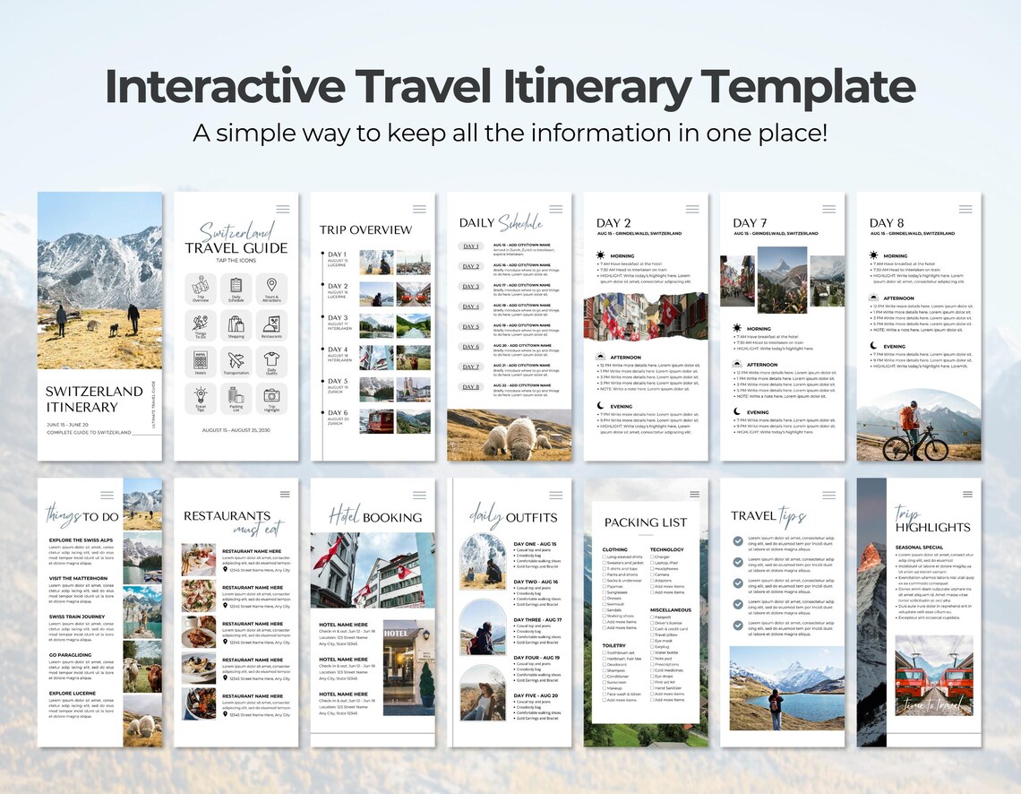 Editable Travel Itinerary Template | Trip Itinerary | Printable Travel ...