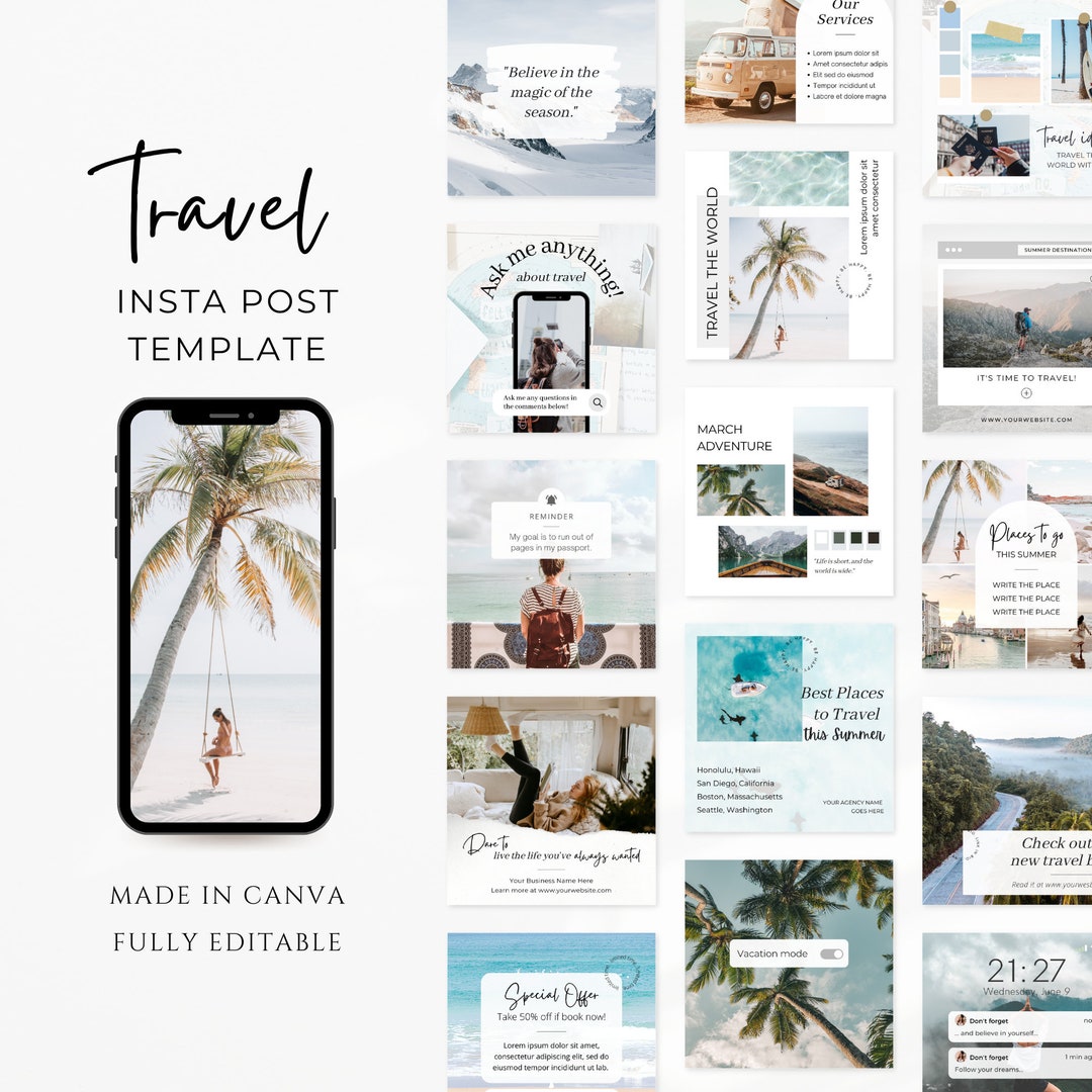 Travel Instagram Templates Travel Agent Instagram Post Travel Blogger ...