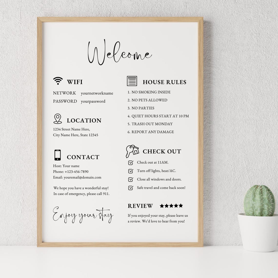 1 Page Airbnb Welcome Sign Template| Short Term Rental Welcome Guide ...