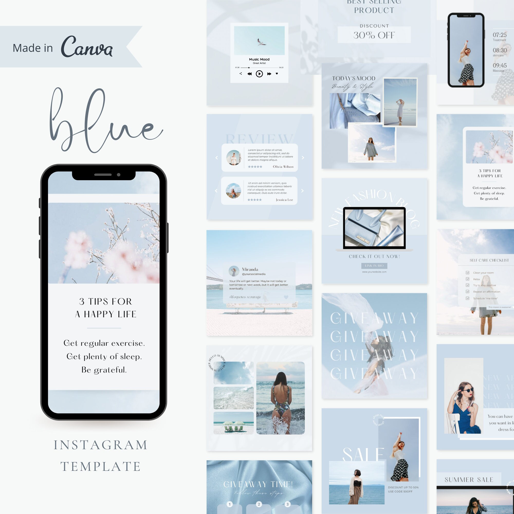 Blue Instagram Templates Minimalist Instagram Post Template - Etsy