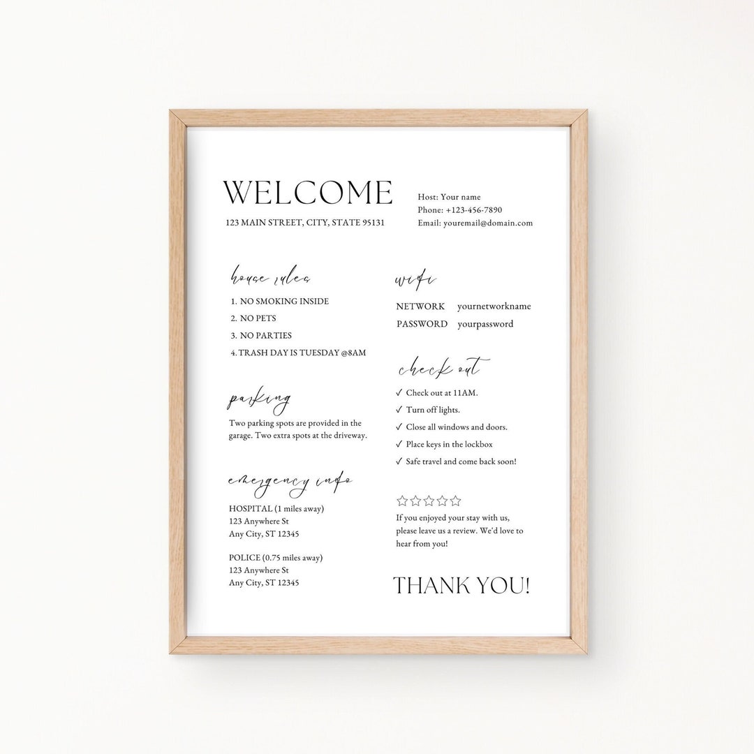 Modello di cartello di benvenuto Airbnb/Cartello di benvenuto per host ...