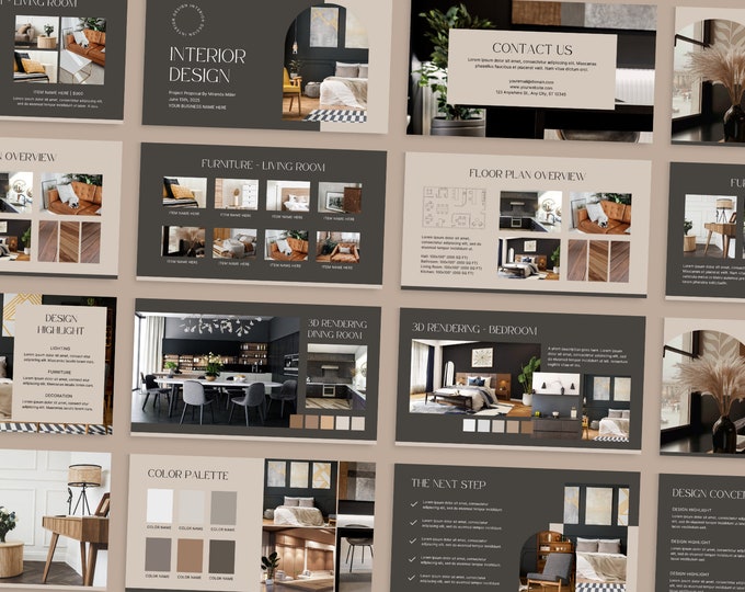 Interior Design Presentation Template, Concept Mood Board Template for Interior Designers, Canva ...