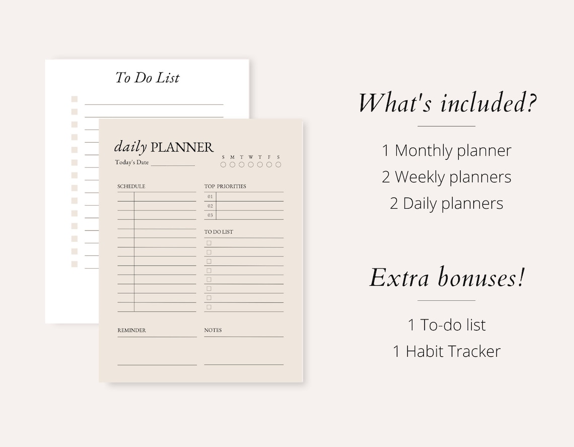 Printable Planner Set | Daily Weekly Monthly Planner | to Do List ...