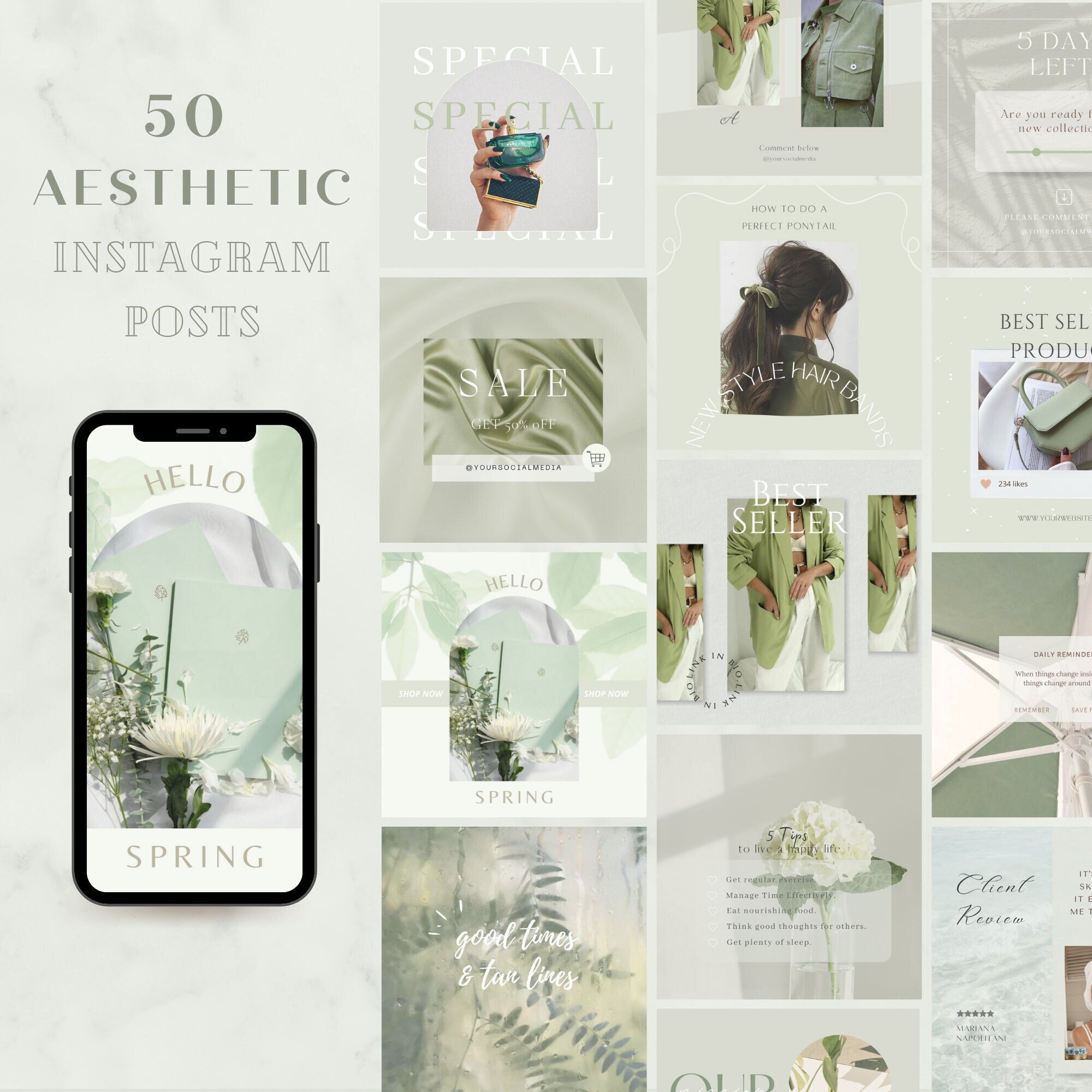 Green Instagram Templates Minimalist Instagram Post Template - Etsy
