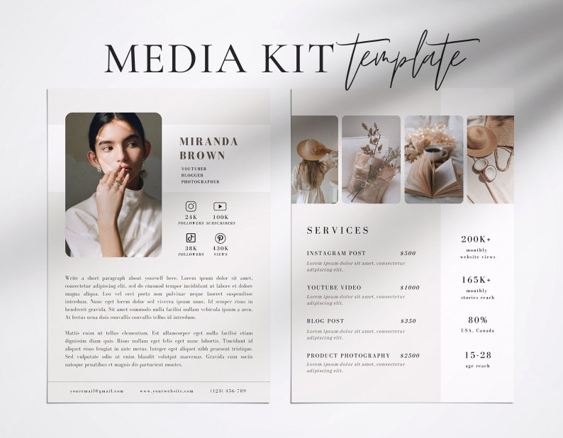 Media Kit Template Influencer Rate Card Template blogger - Etsy