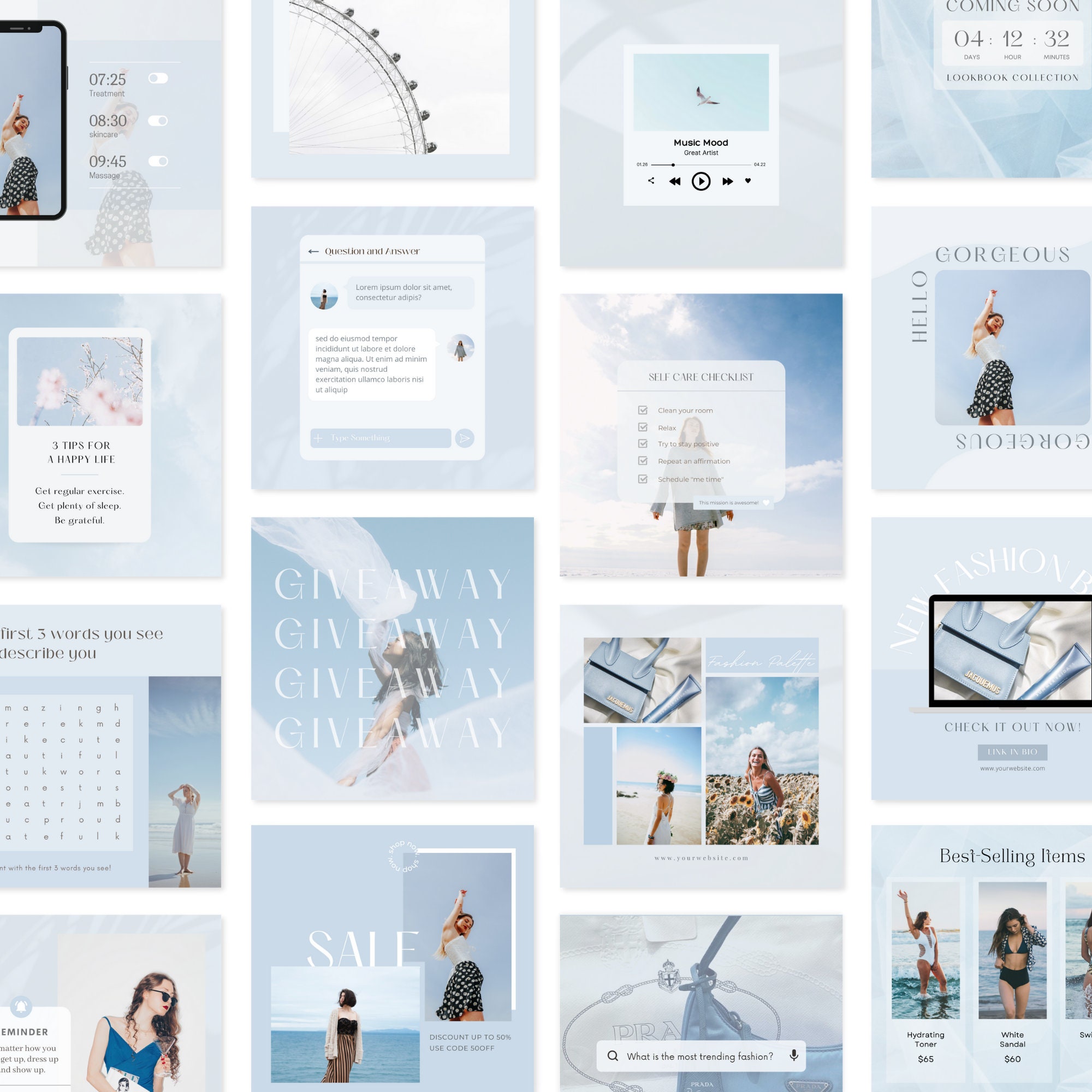 Blue Instagram Templates Minimalist Instagram Post Template - Etsy