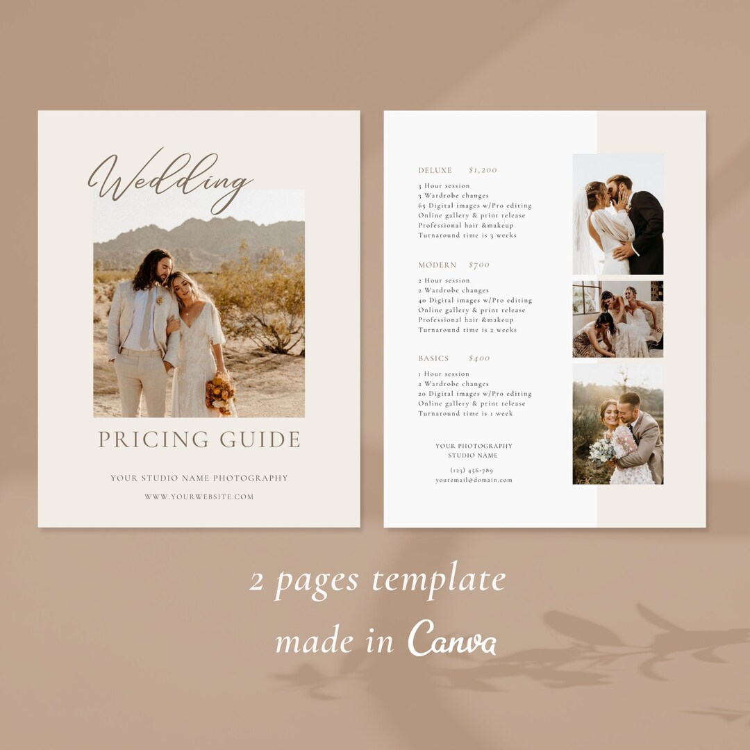 Wedding Photography Pricing List| Wedding Pricing Guide Sheet Template ...