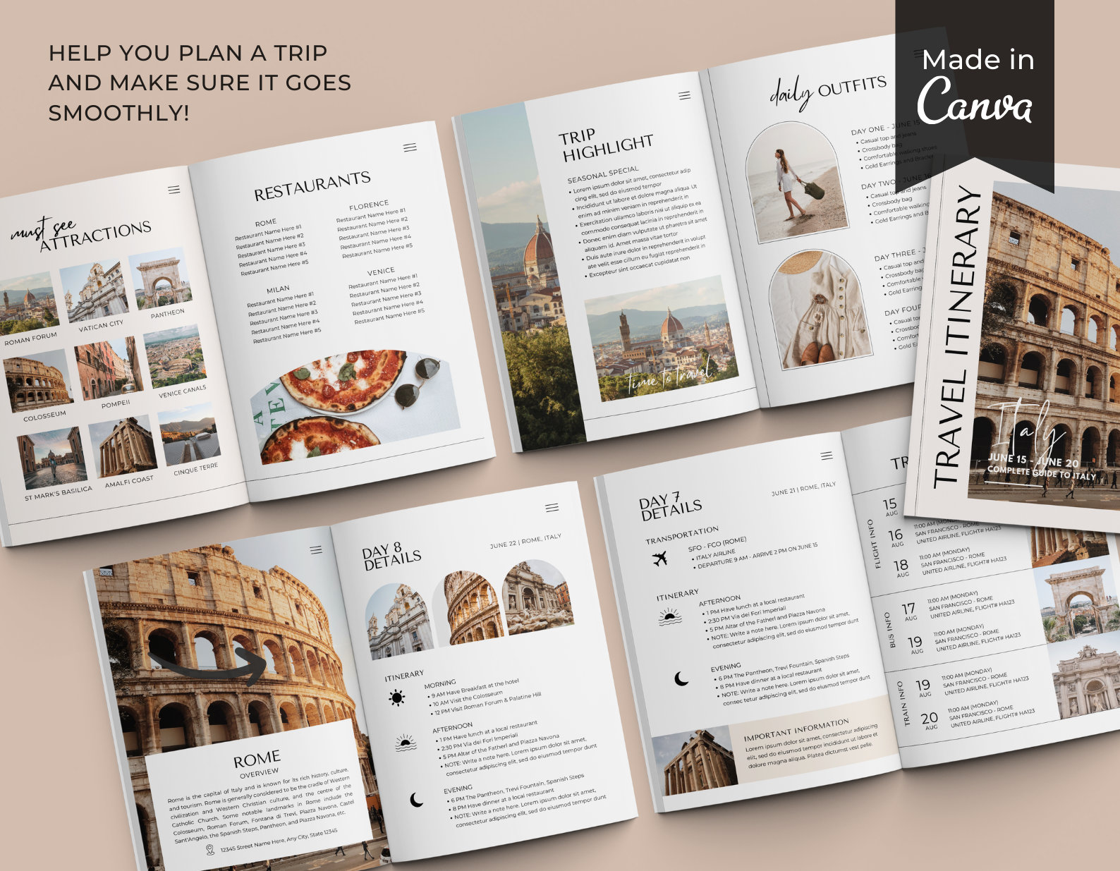 Travel Itinerary Template | Printable Travel Guide | Travel Agent ...