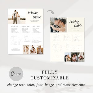 Wedding Photography Pricing List| Wedding Pricing Guide Sheet Template ...